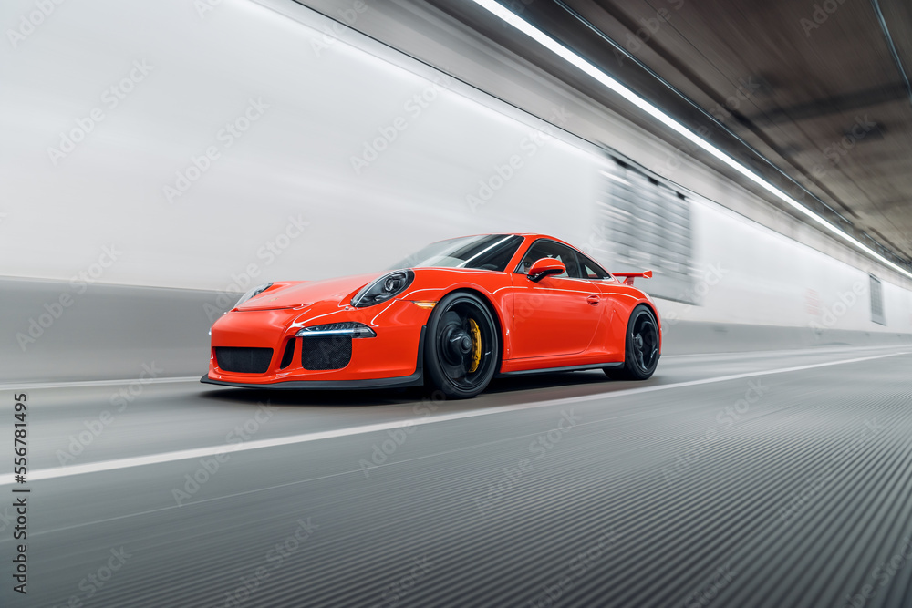 Seattle, WA, USA December 15, 2022 Porsche GT3 driving on the road ...