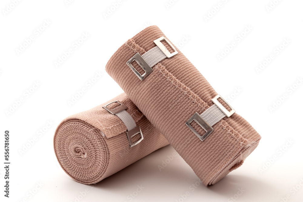 Set of medical compression wrap bandage isolated on white background ...
