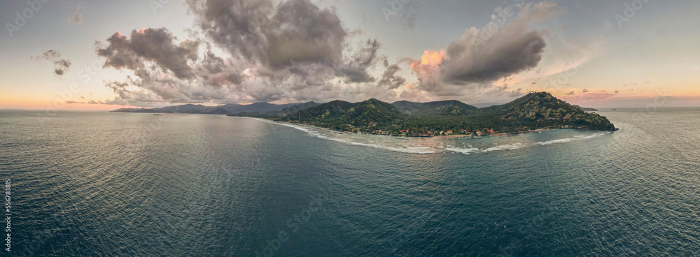 Aerial view of Gili Trawangan and the Gili Islands in the Lombok Strait ...