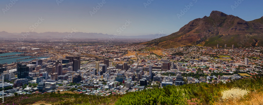 Overview of Cape Town city skyline and Devil's Peak from Signal Hill ...