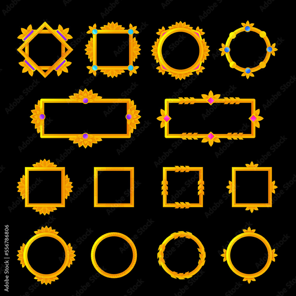 Game frame vector set, avatar UI fantasy RPG gold border, medieval ...