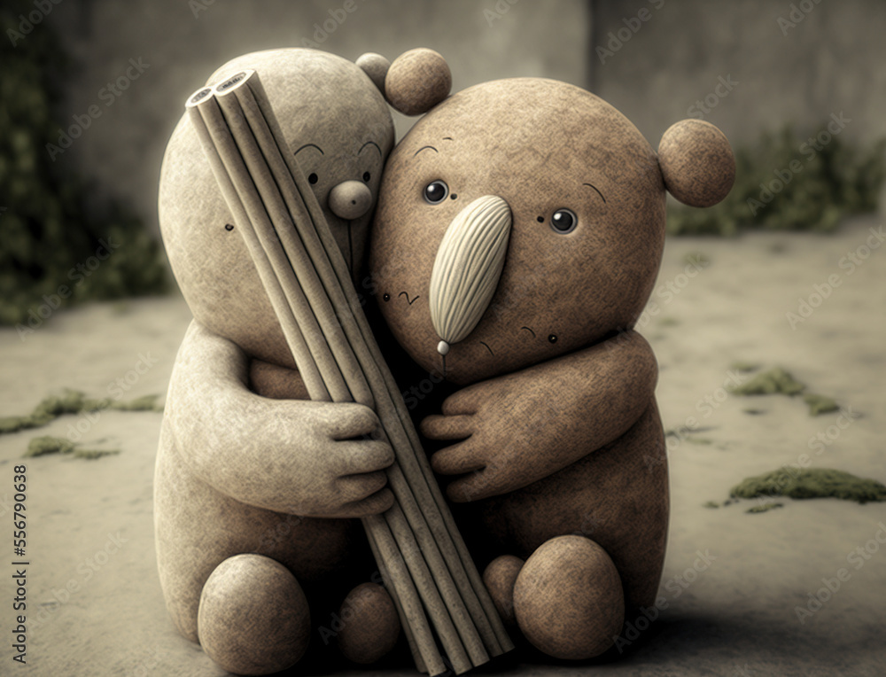 Two friendly cute characters giving a hug to each others, ai generative ...