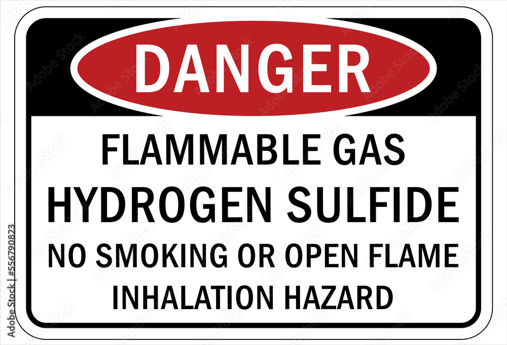 Fire hazard, flammable gas sign and labels hydrogen sulfide no smoking ...