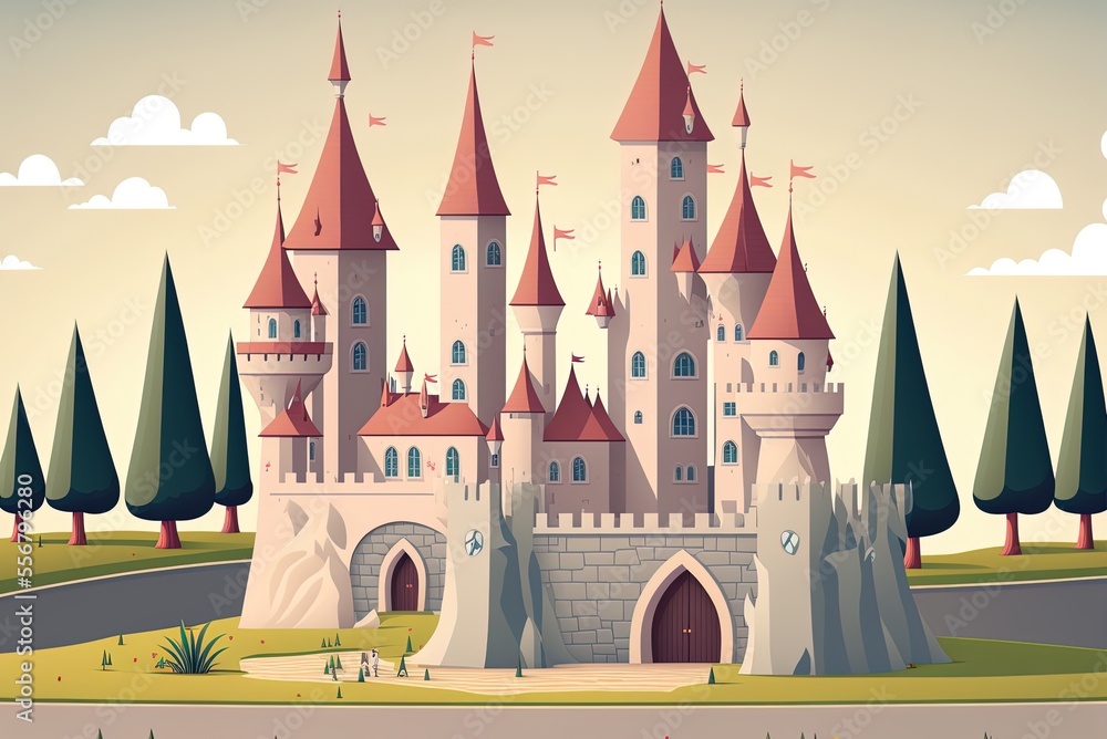 medieval castles cartoon illustration Generative AI Stock Illustration ...