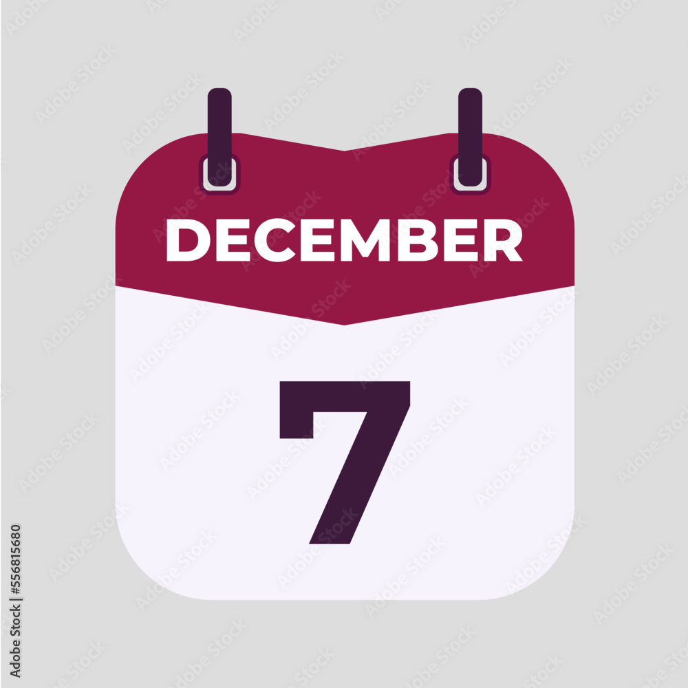 December 7 flat daily spiral calendar icon date vector image in ...