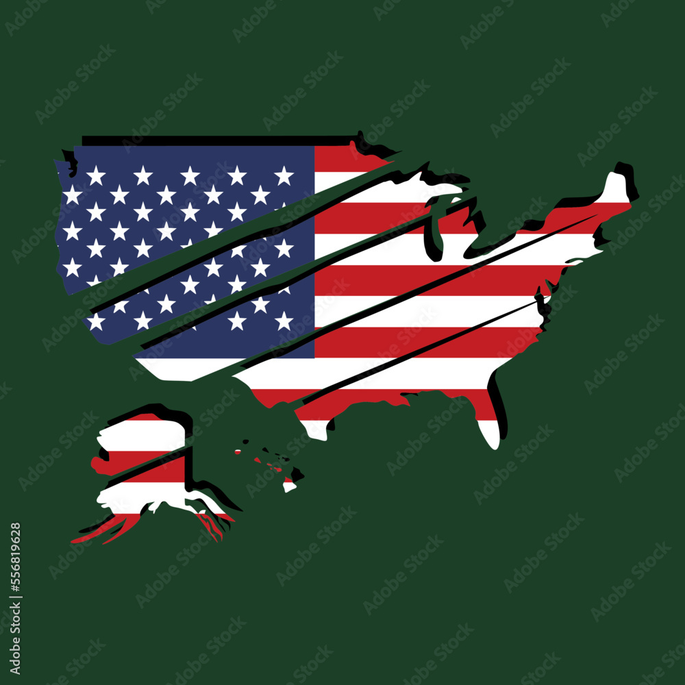 United States Blind Map Vector, USA Map with scratched American Flag ...