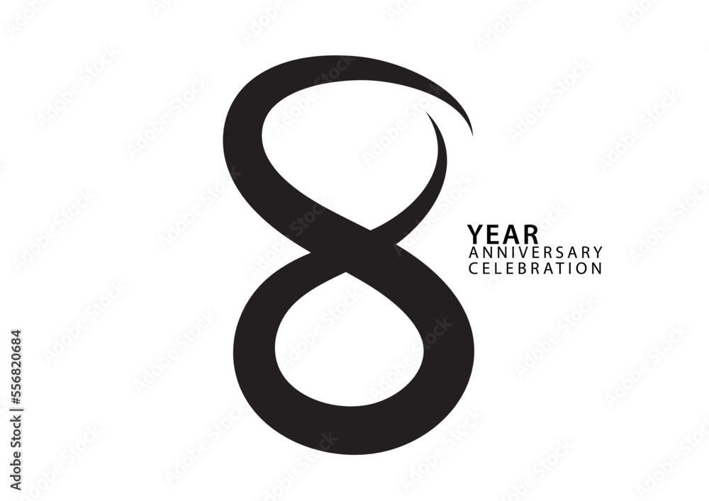 8 year anniversary celebration black color logotype vector, 8 number ...