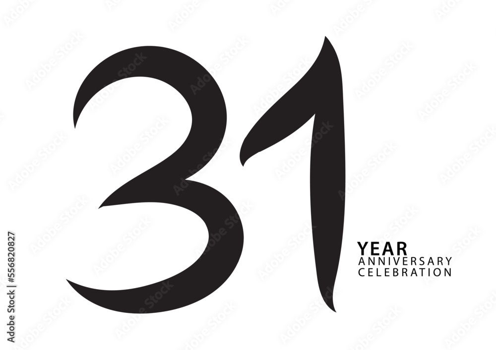 31 year anniversary celebration black color logotype vector, 31 number ...