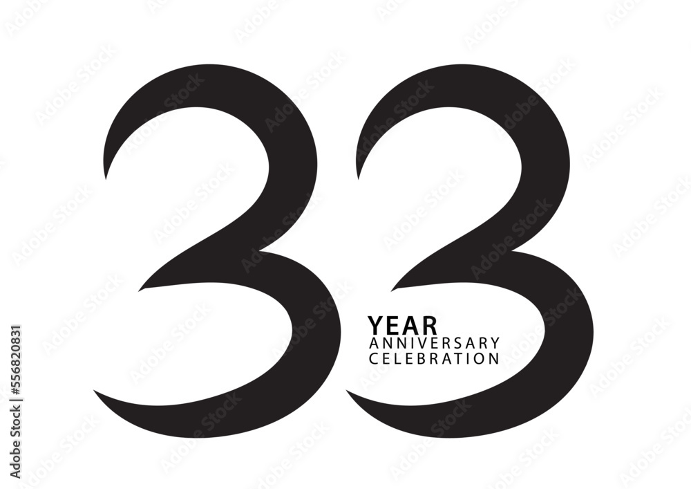 33 year anniversary celebration black color logotype vector, 33 number ...