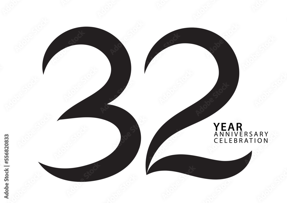 32 year anniversary celebration black color logotype vector, 32 number ...