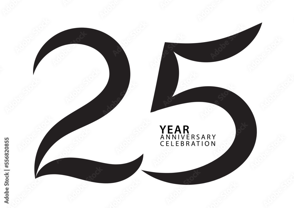 25 year anniversary celebration black color logotype vector, 25 number ...