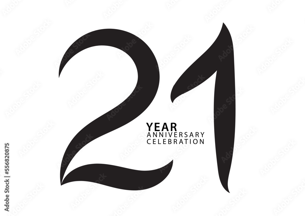 21 year anniversary celebration black color logotype vector, 21 number ...