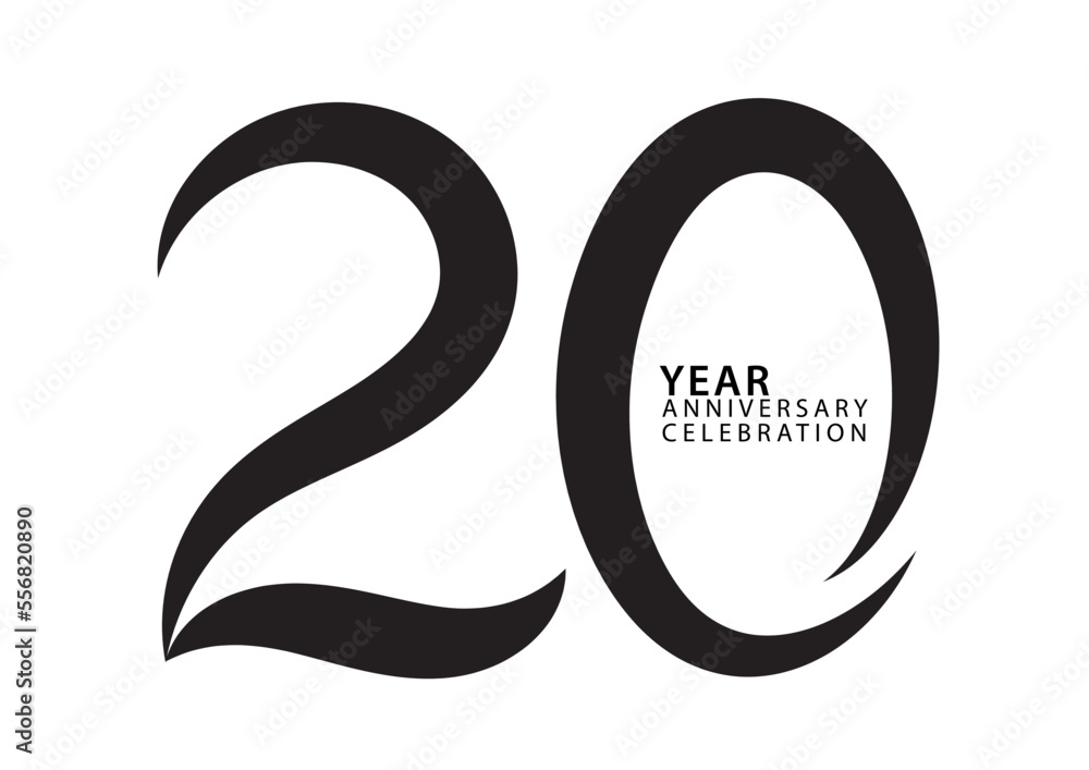 20 year anniversary celebration black color logotype vector, 20 number ...
