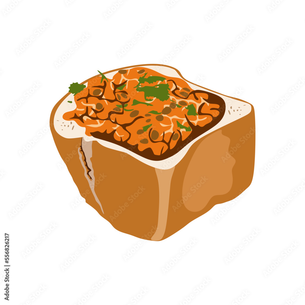 bunny chow vector illustration, south african food, flat cartoon design ...