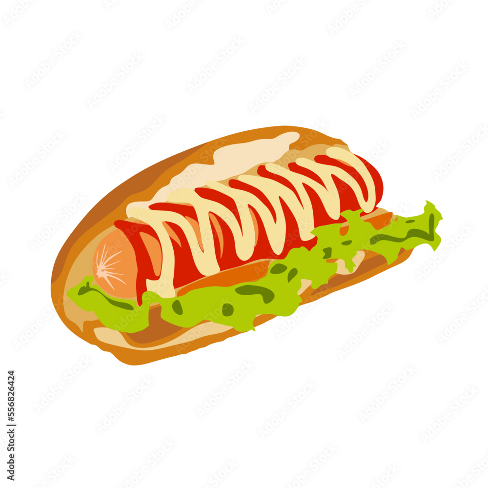 hot dog vector illustration, flat cartoon design style. Editable ...