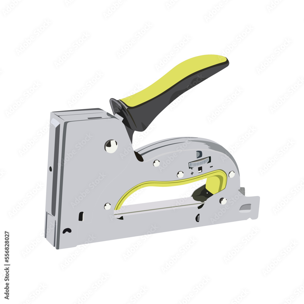 vector illustration, staple gun on white background, semi realistic ...