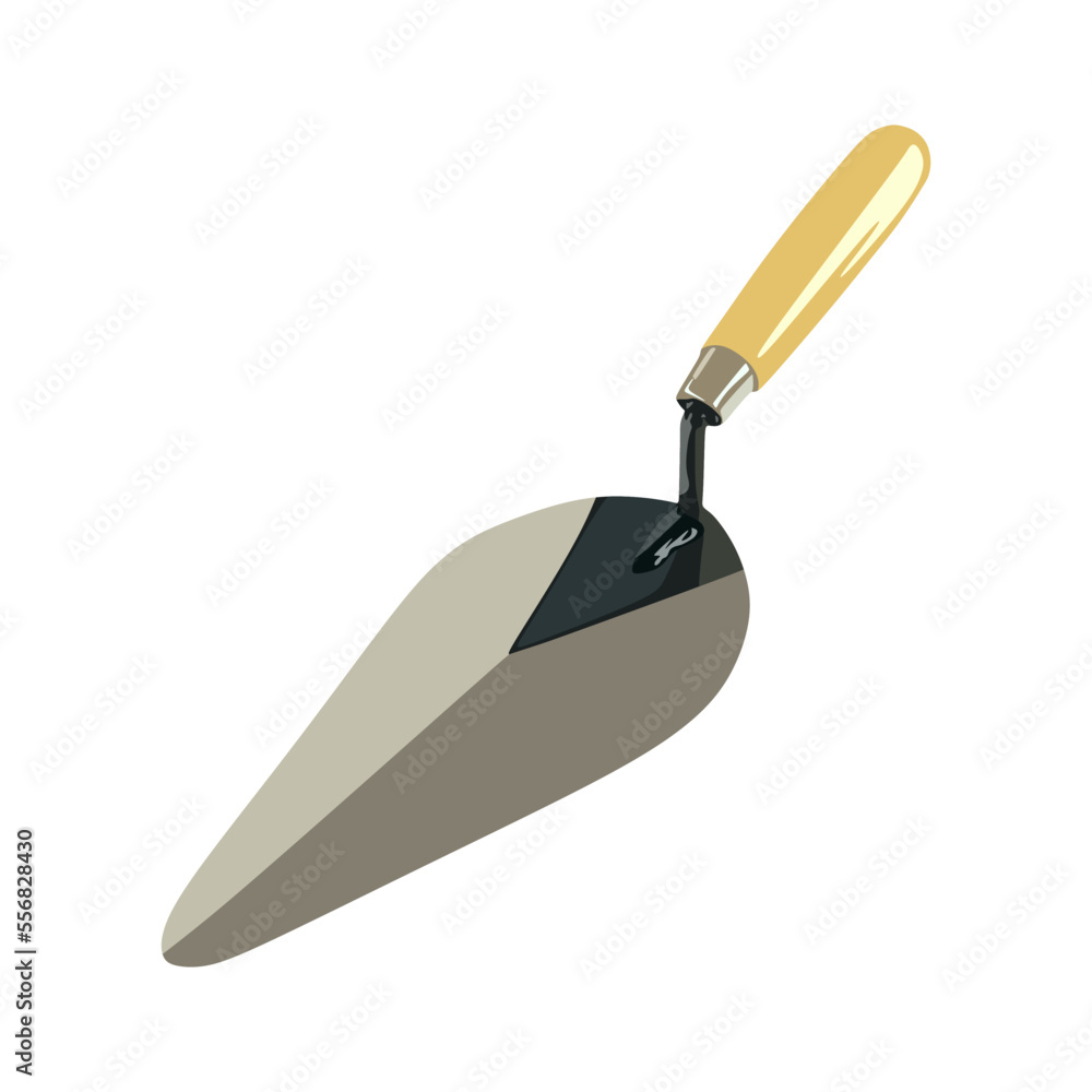 vector illustration, cement spoon with wooden handle, semi realistic ...