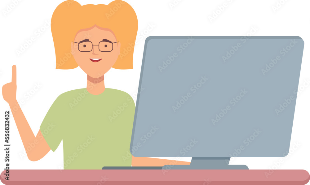 Girl programming icon cartoon vector. School class. Science project ...