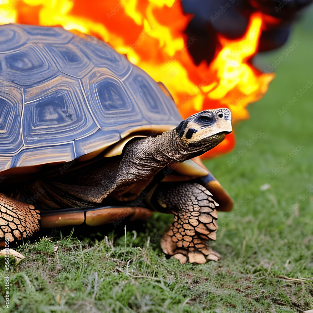 Generative a.i. fiery turtle on the rock Stock Illustration | Adobe Stock
