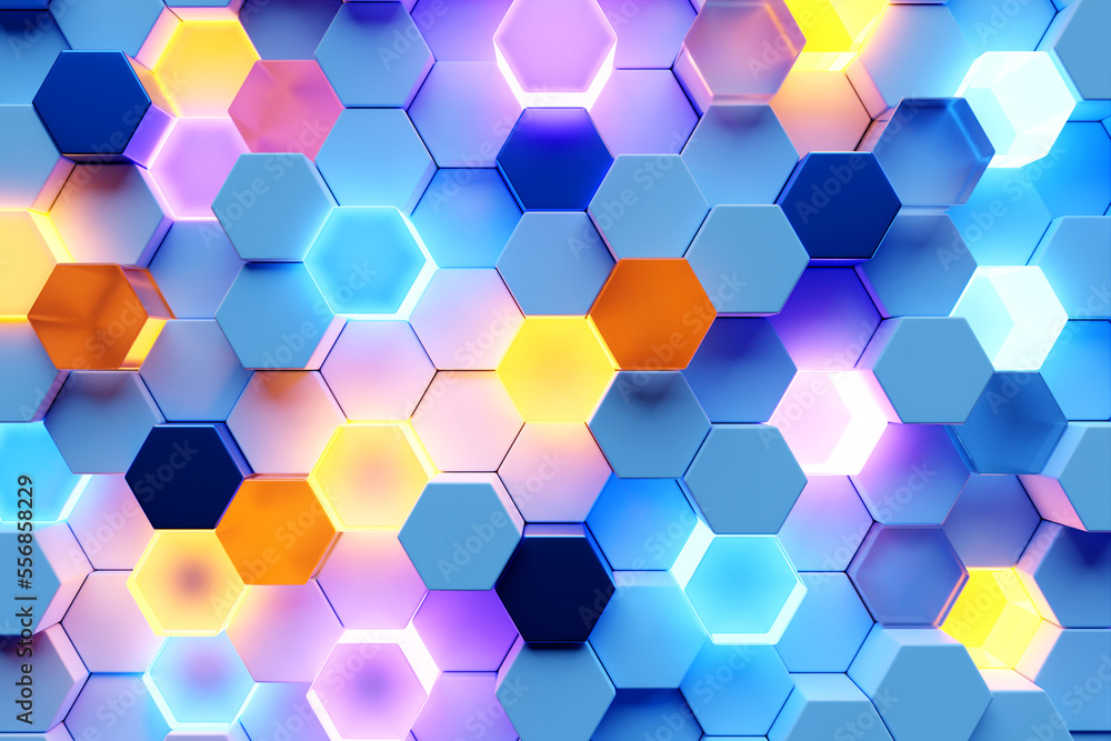3d illustration of a colorful honeycomb monochrome honeycomb for honey ...