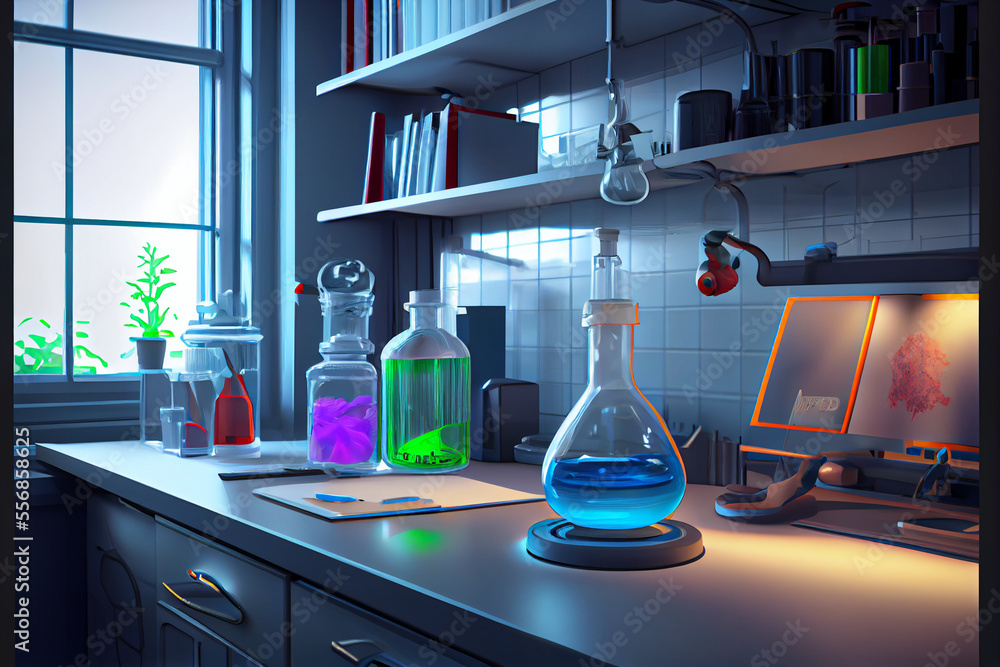 Cartoon Laboratory Science Realistic 3D Rendering National Science Day ...