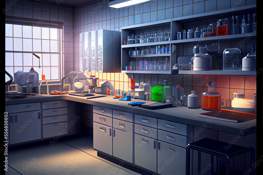 Cartoon Laboratory Science Realistic 3D Rendering National Science Day ...