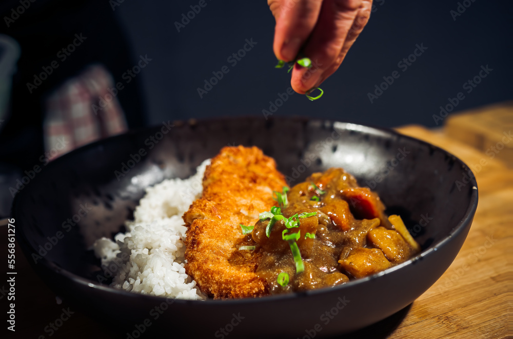Japanese chicken katsu curry rice, deep fried breast chicken fillet ...