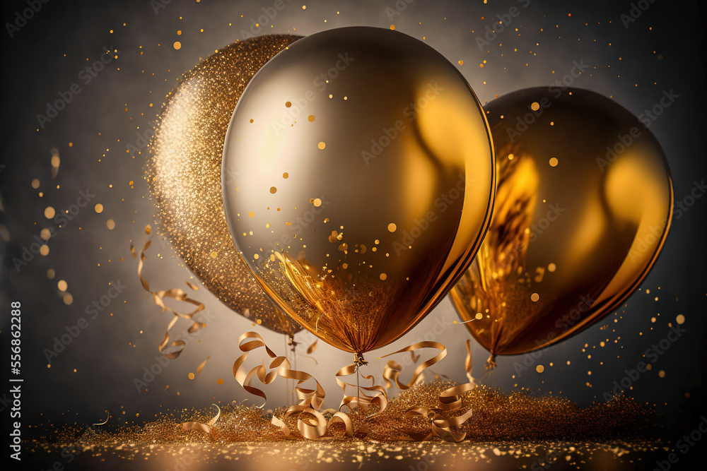 Luxury Gold foil balloons with confetti . Realistic digital ...