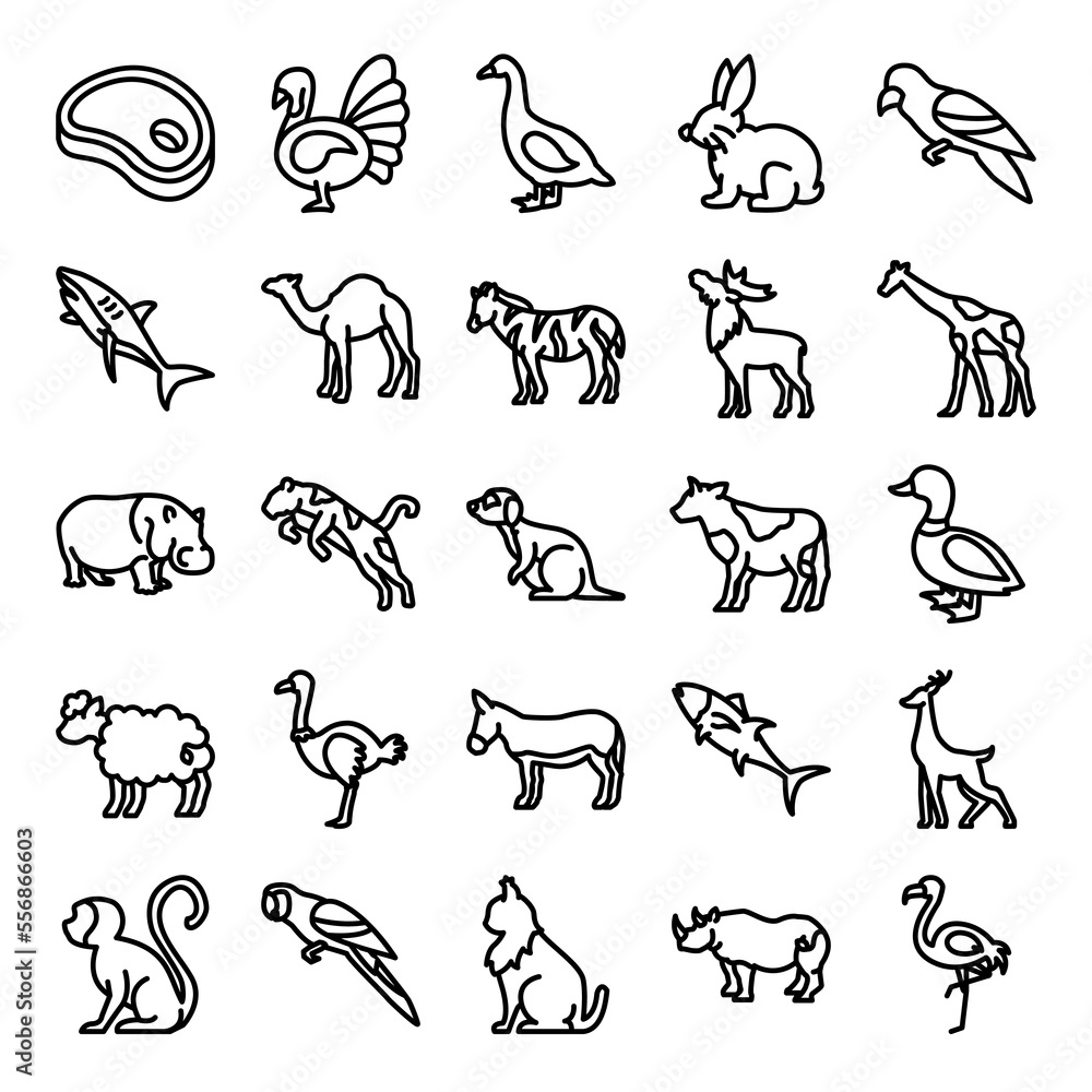 outline animals icon set, with modern and simple style Stock Vector ...