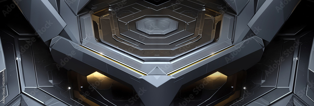 Sci-fi technology background. metallic platform and technology machines ...