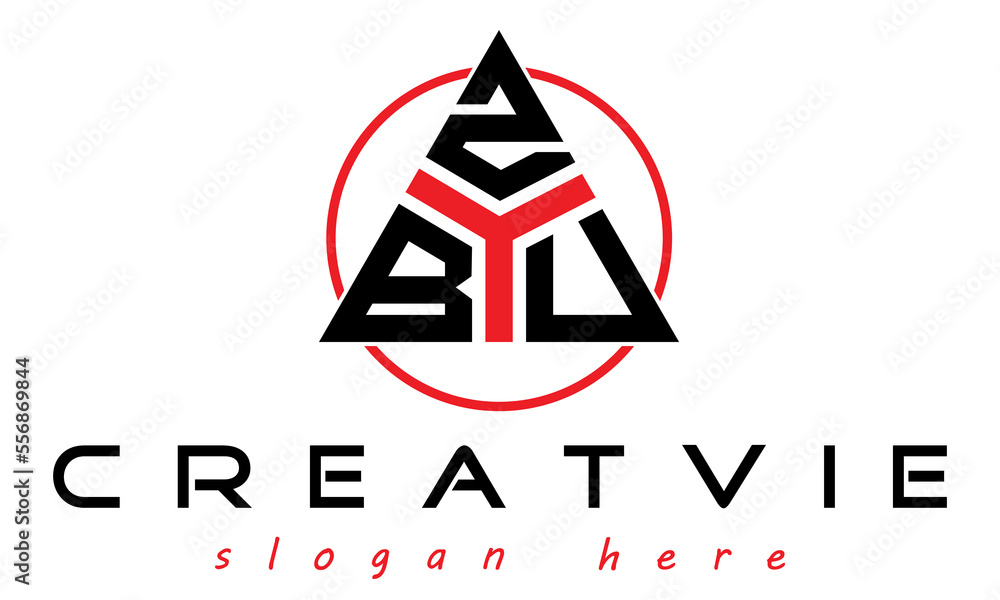 BZU three letter creative triangle shape in circle logo design vector ...