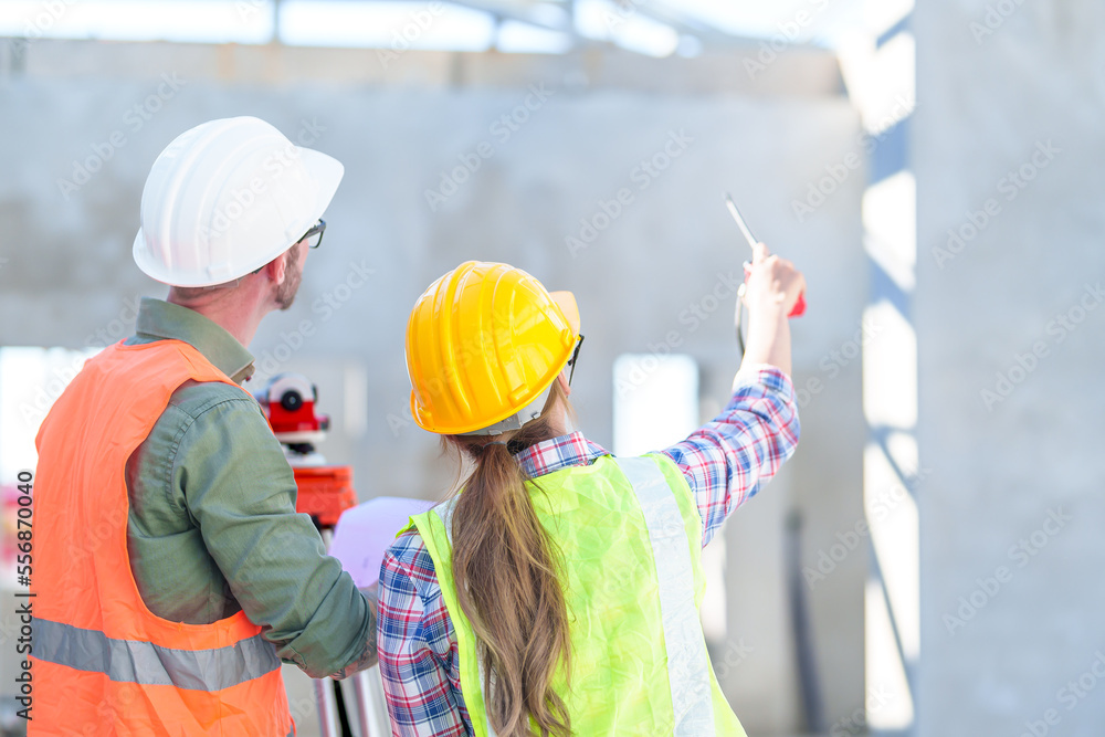 Construction Worker Using Theodolite Surveying Optical Instrument for ...
