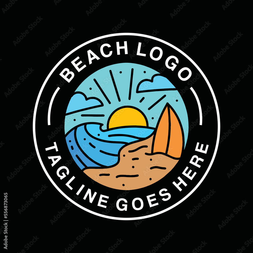 Premium Monoline Beach Logo Design Emblem Vector illustration Summer ...