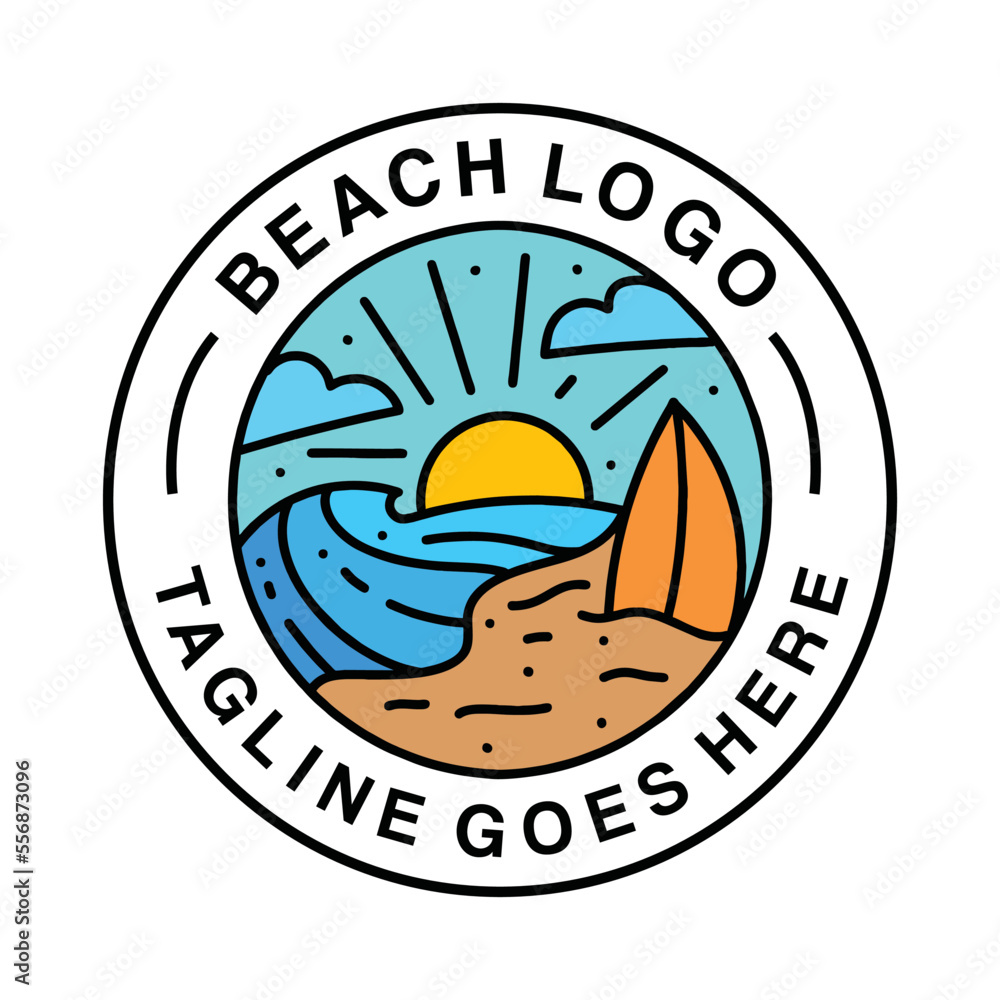 Premium Monoline Beach Logo Design Emblem Vector illustration Summer ...