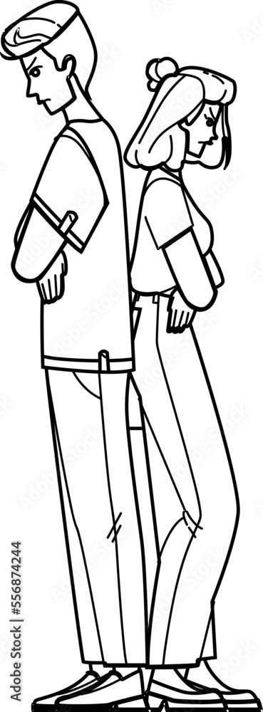 couple back to back line pencil drawing vector. man woman, love male ...