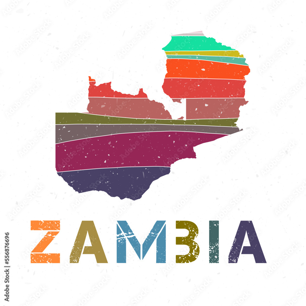 Zambia map design. Shape of the country with beautiful geometric waves ...