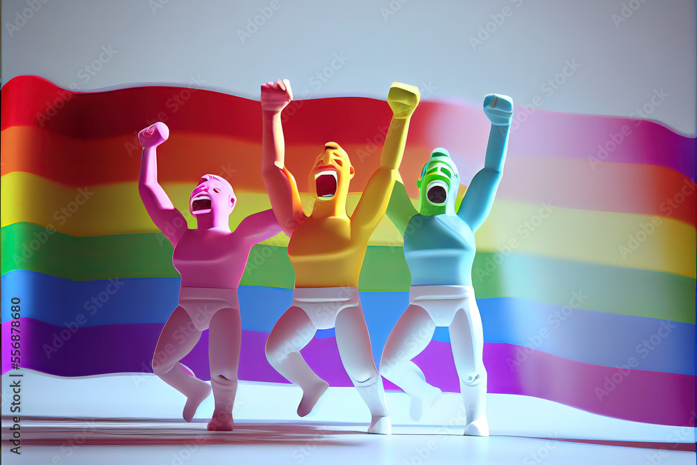 Diversity young gay women and men with waving pride rainbow flag ...