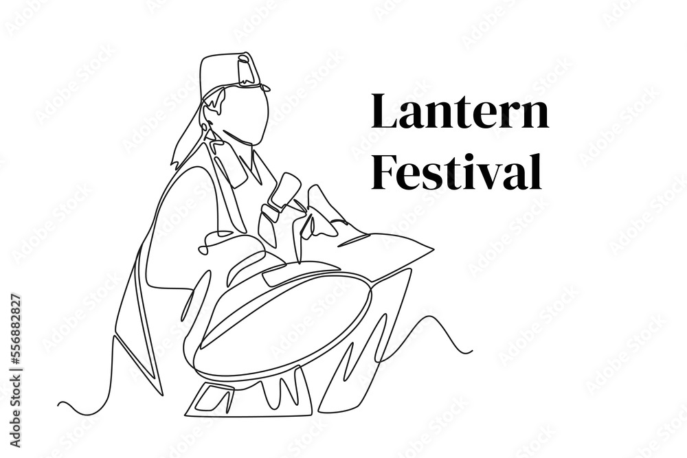 Continuous one line drawing Traditional chinese musicians playing drum ...