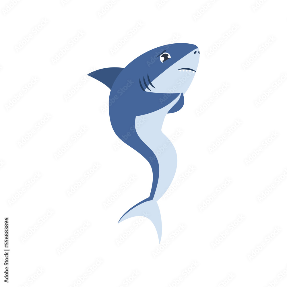 Cute shark being sad or scared cartoon illustration. Baby underwater ...