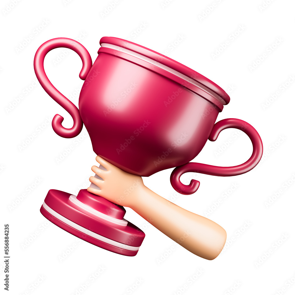 3d hand holding win trophy cup cutout Stock Illustration | Adobe Stock
