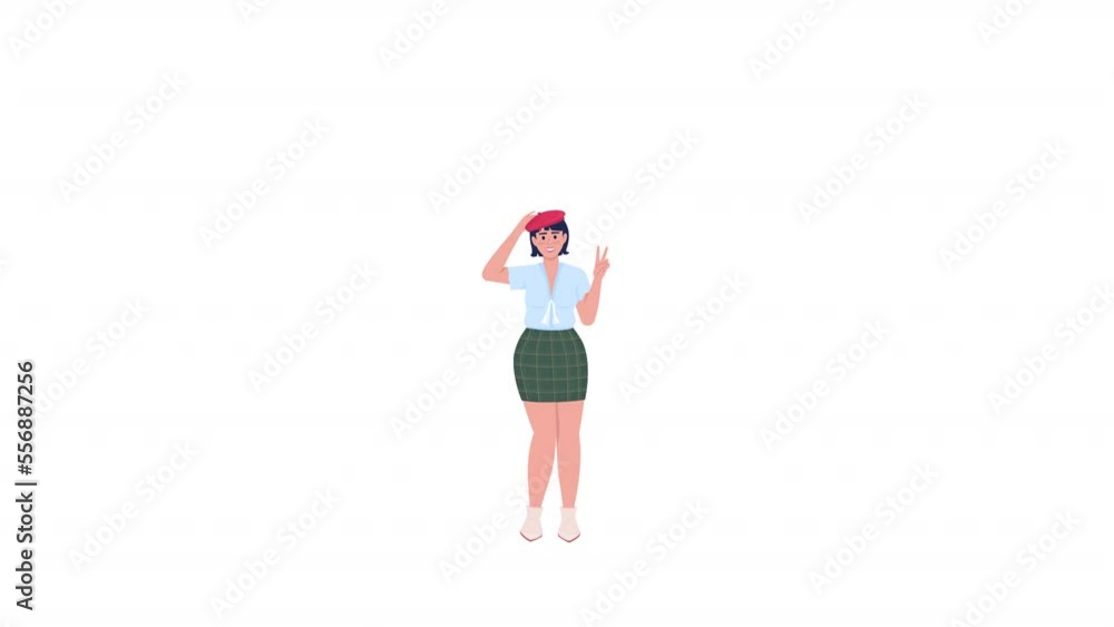 Vidéo Stock Animated french girl. Female character with peace hand ...