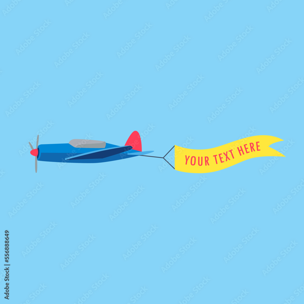 Retro plane in sky with advertising ribbon cartoon illustration ...