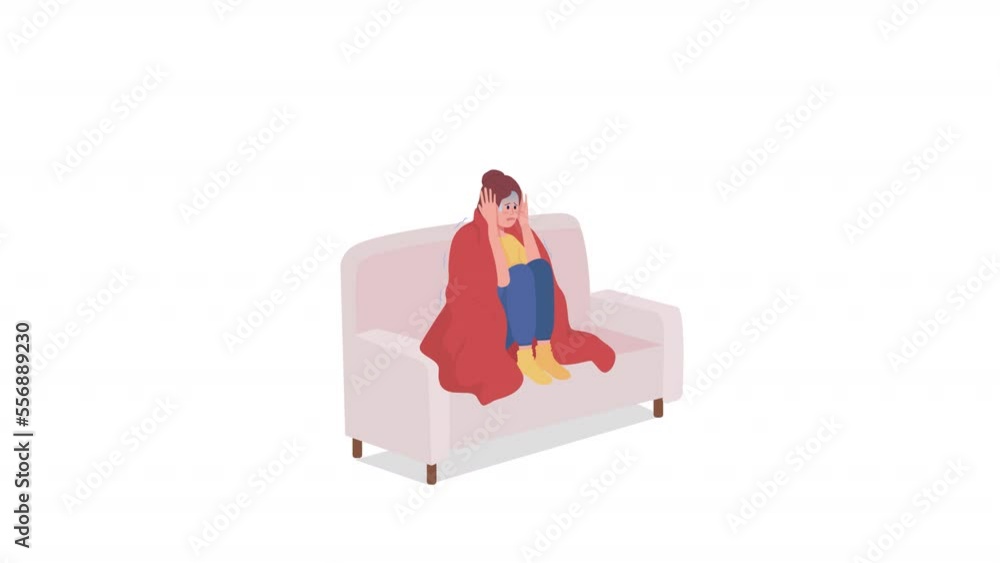 Animated frightened female character. Anxiety after horror watching ...