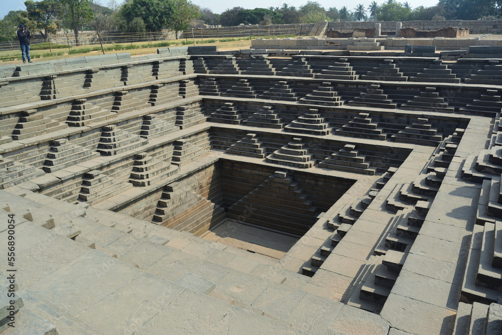 Stepped tank (Pushkarani) , Hampi, Karnataka, India. A UNESCO World ...
