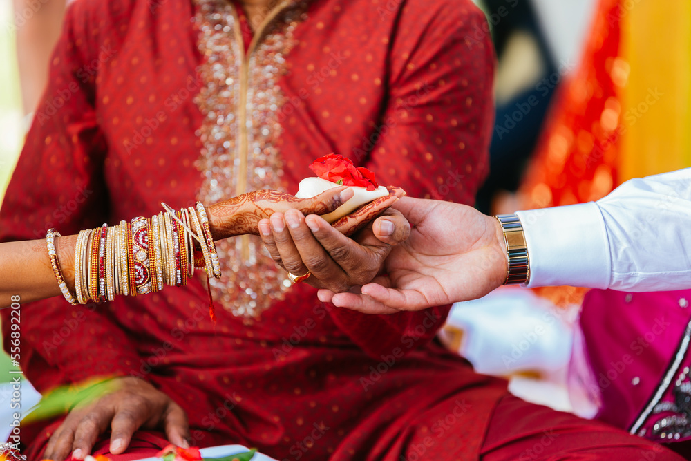 indian wedding ceremony The bride and groom are taking part in a sacred ...