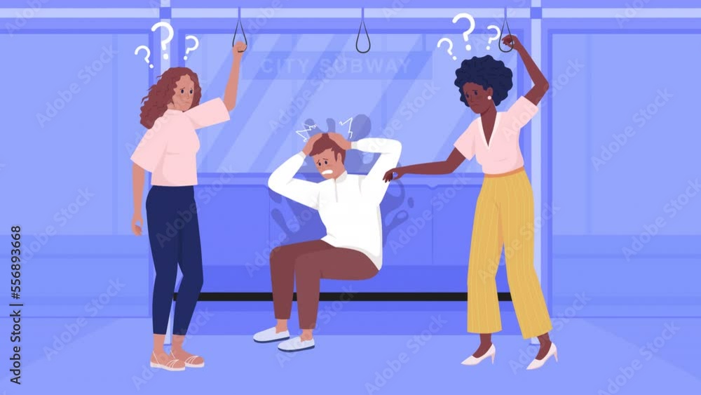 Animated fear of subway illustration. Sudden anxiety on underground ...
