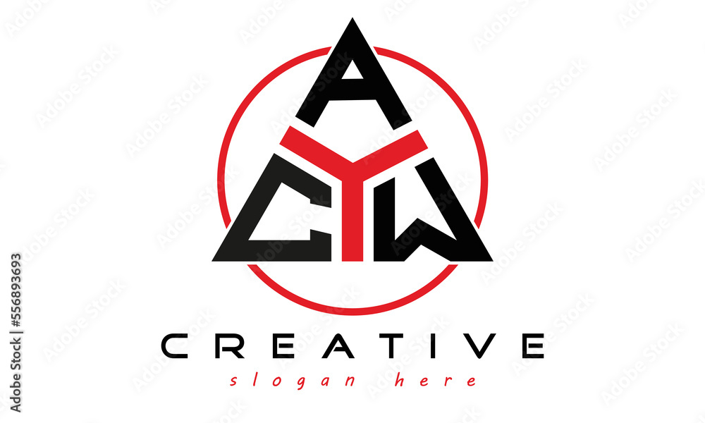 CAW three letter creative triangle shape in circle logo design vector ...