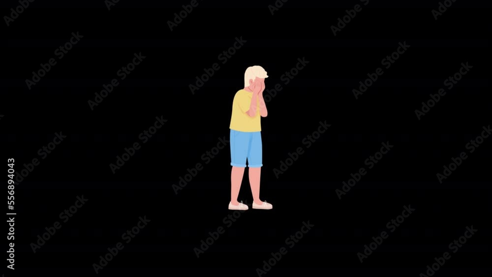 Animated lost child character. Crying boy in public space. Full body ...