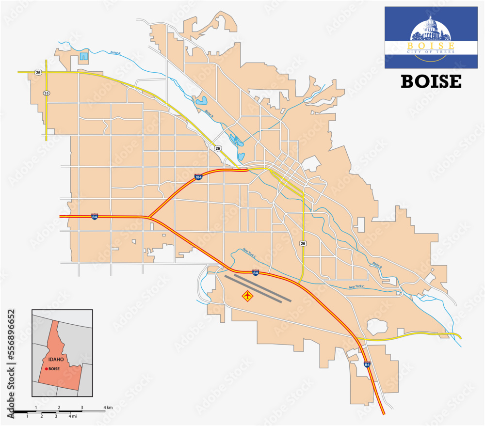 simple street map of the city of Boise, Idaho, United States Stock ...