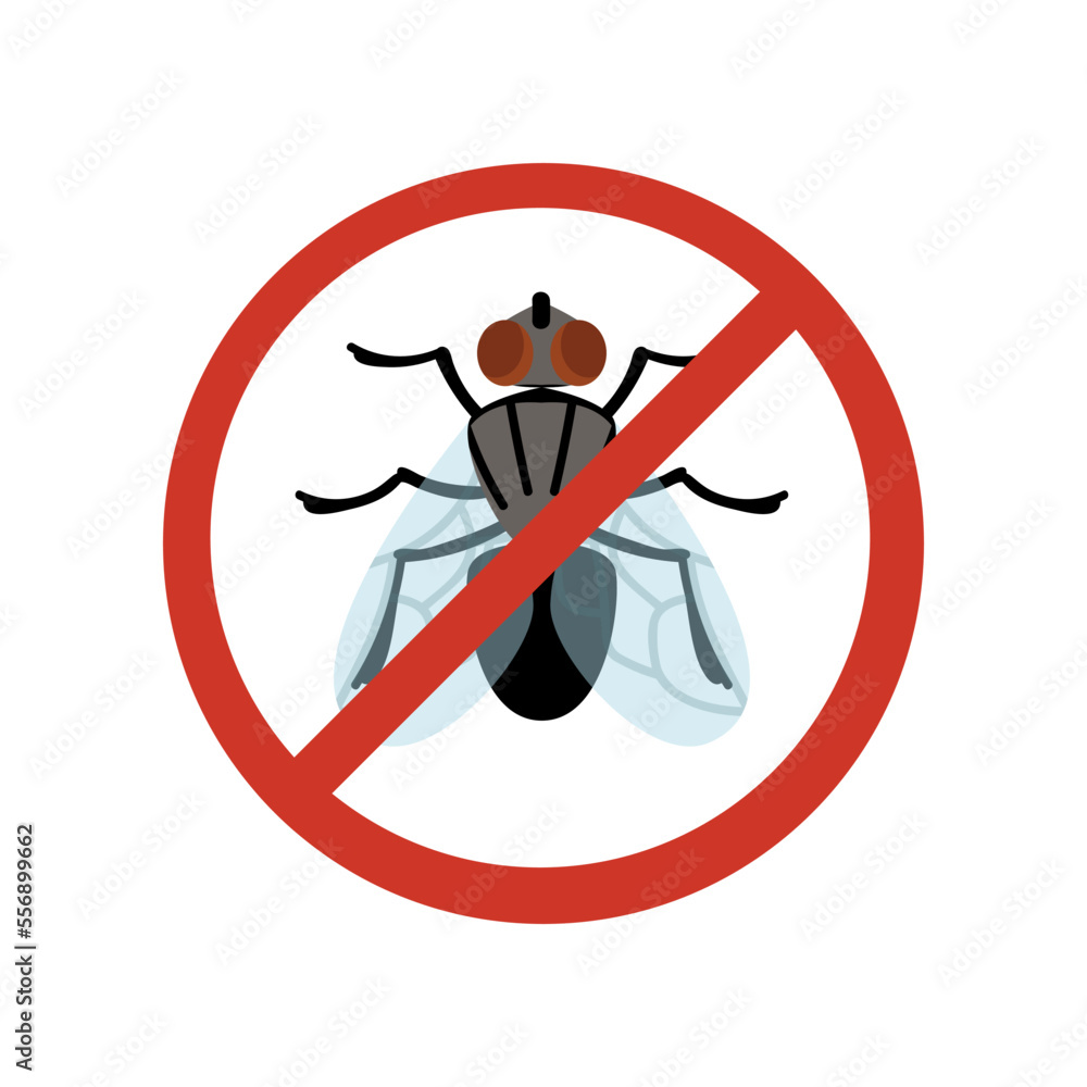 Stop or anti fly sign, insect danger warning signal. Red prohibiting ...